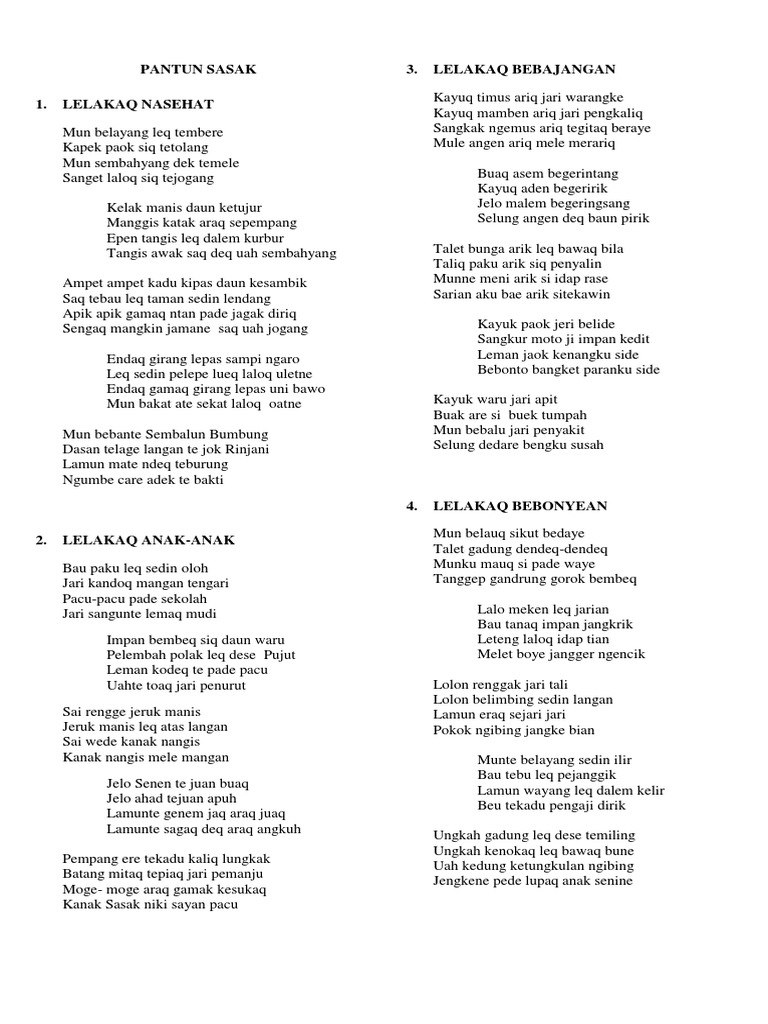 Pantun Sasak: Nasehat dan Humor | PDF