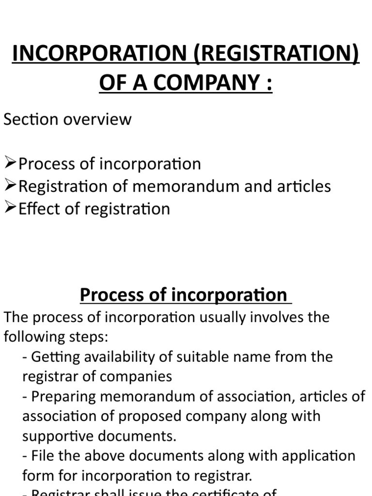 Incorporation (Registration) of A Company | Download Free PDF | Domain ...