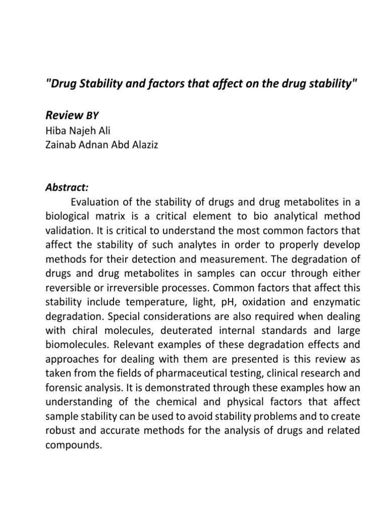 Factors Influencing Drug Stability | PDF | Solution | Pharmaceutical ...