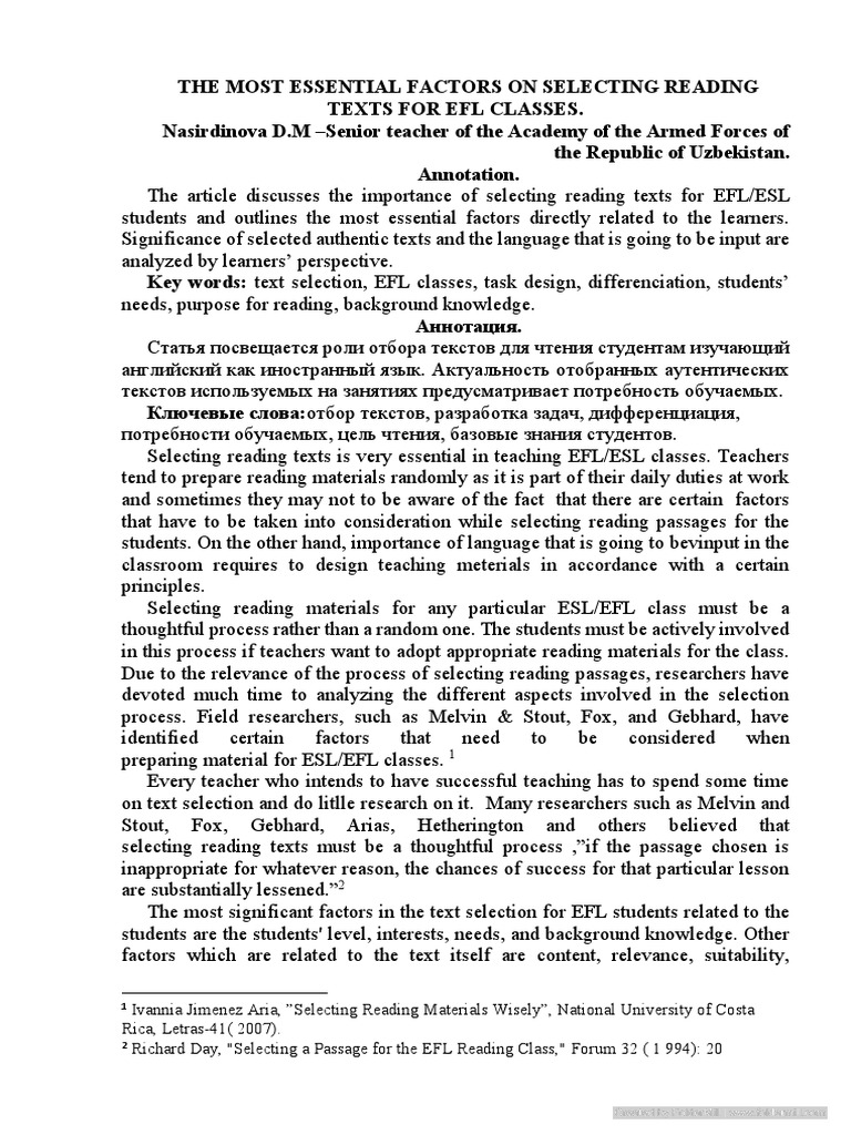 Ivannia Jimenez Aria, "Selecting Reading Materials Wisely", National ...