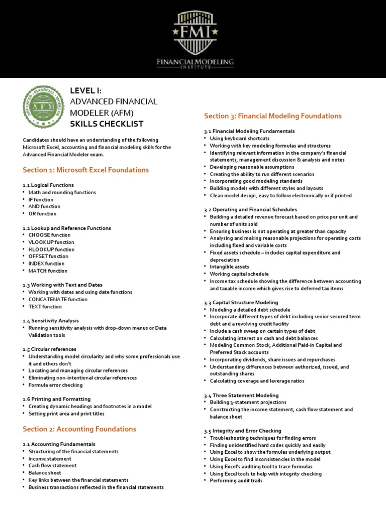 Level I:: Advanced Financial Modeler (Afm) | PDF | Financial Modeling ...