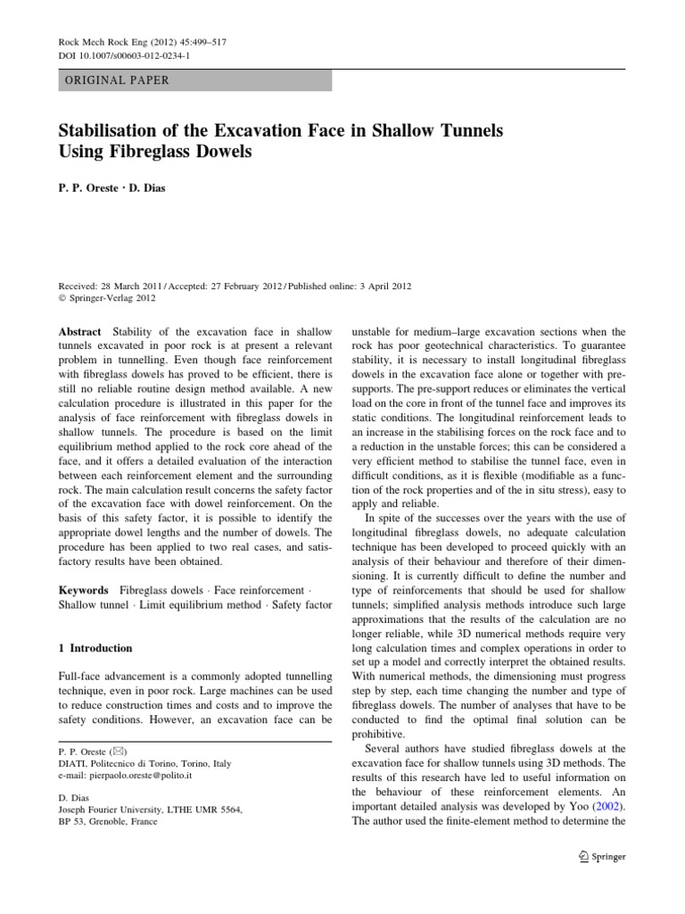 Stabilisation of The Excavation Face in Shallow Tunnels | PDF ...