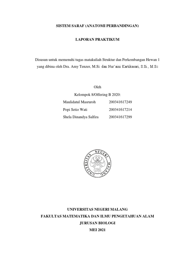 Kelompok 8 - B - Laporan Praktikum Sistem Saraf (Anatomi Perbandingan) | PDF