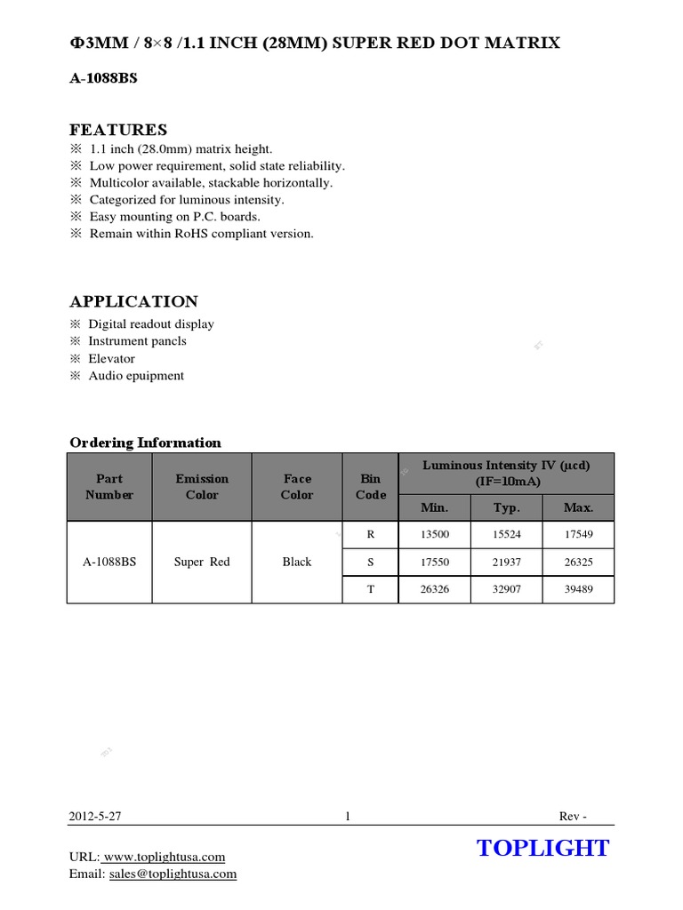 LIG HT: Ф3Mm / 8×8 /1.1 Inch (28Mm) Super Red Dot Matrix | PDF ...
