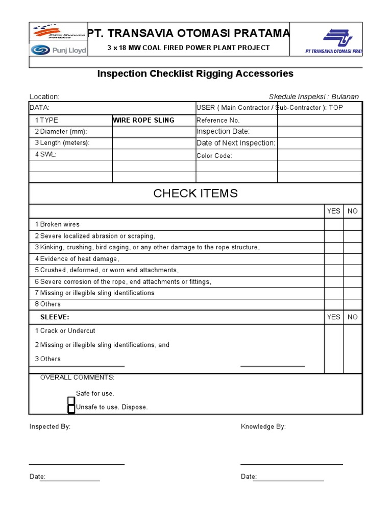 006 PLI - Form - Inspection Lifting Gear | Download Free PDF ...