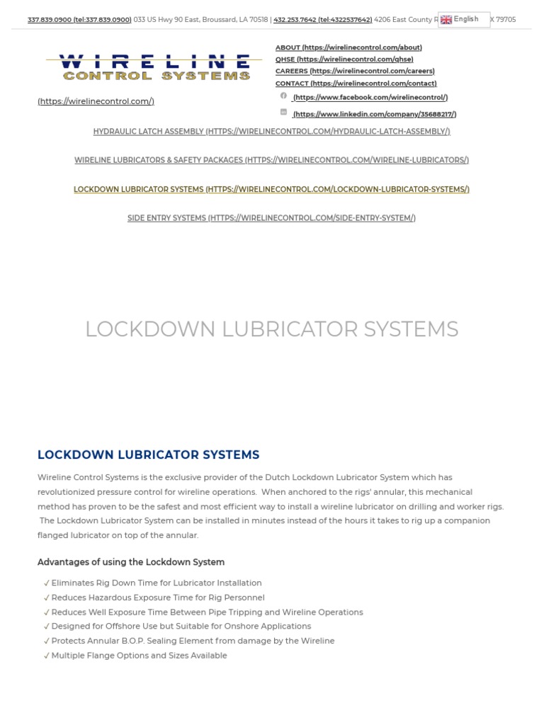 Lockdown Lubricator Systems - Wireline Control Systems | PDF