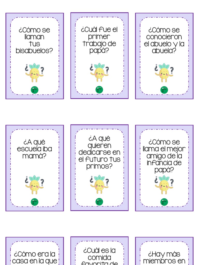 Tarjetas Preguntas Conoce Mas A Tu Familia | PDF