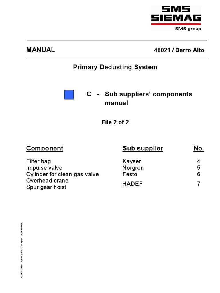 Manual Primary Dedusting System: 48021 / Barro Alto | PDF | Valve | Tools