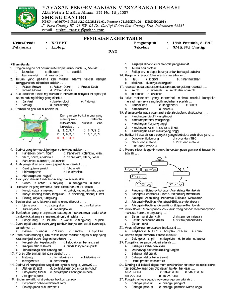 Biologi KLS X Pat 2021 | PDF