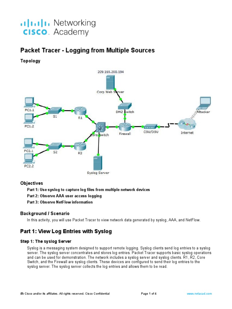 11.2.3.11 Packet Tracer - Logging From Multiple Sources Instructions | PDF | Login | Information Age