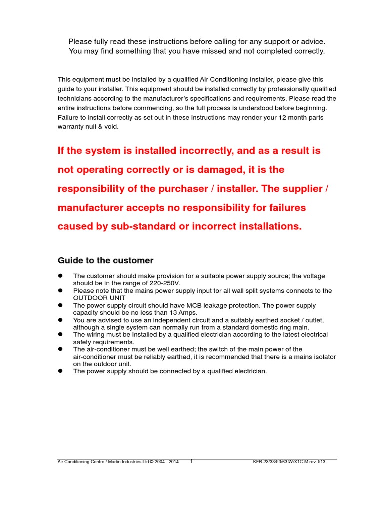 Midea Air Conditioning Units Installation Guide | PDF | Pipe (Fluid ...