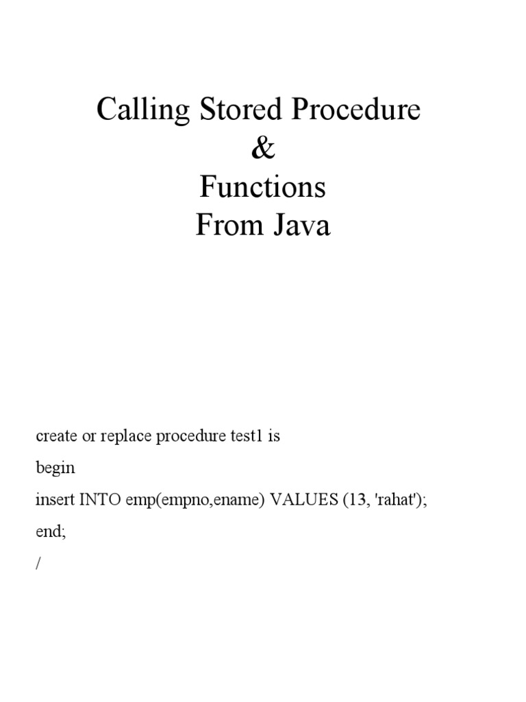 Calling Stored Procedure And Functions From Java Pdf Integer Computer Science Information