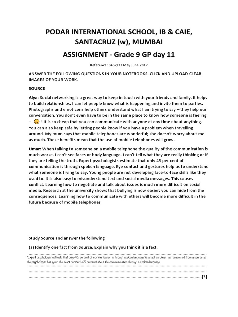 Grade 9 GP Day 11 Assignment | PDF | Communication | Human Nature