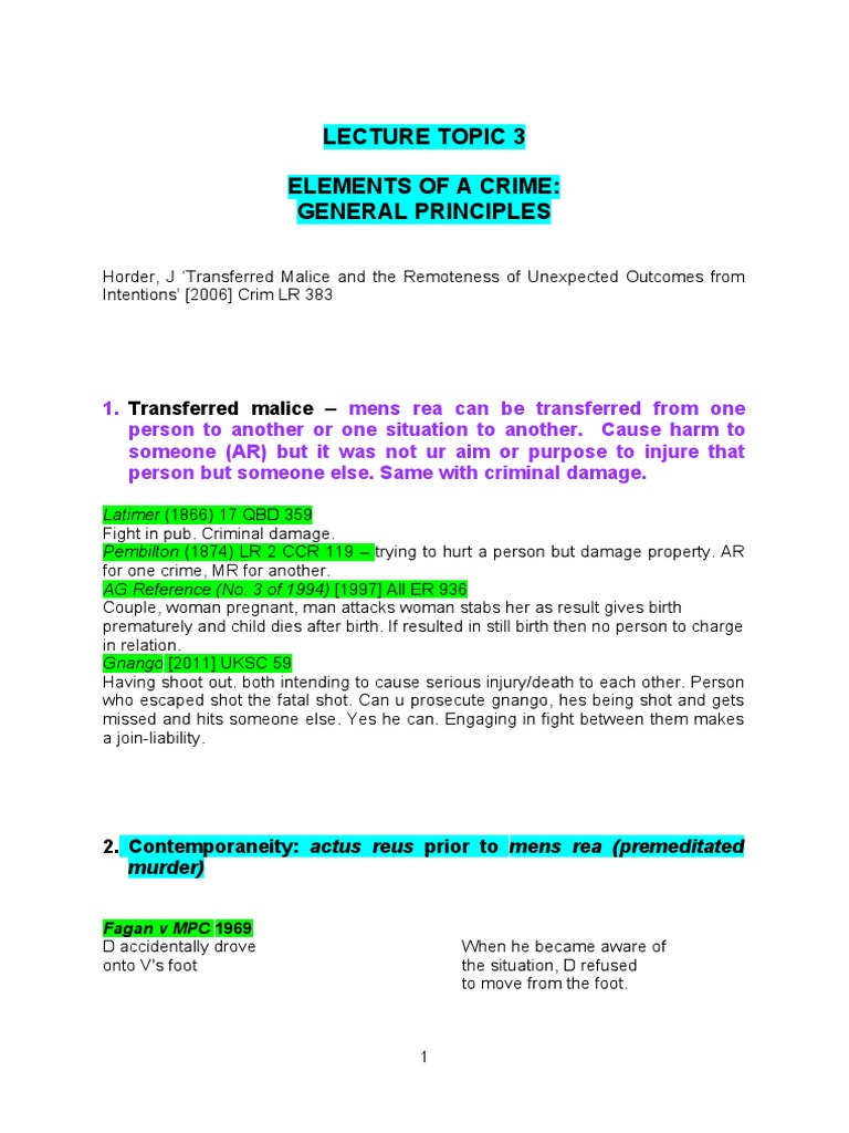Lecture 3 - Elements of A Crime (General) | PDF | Mens Rea | Criminology