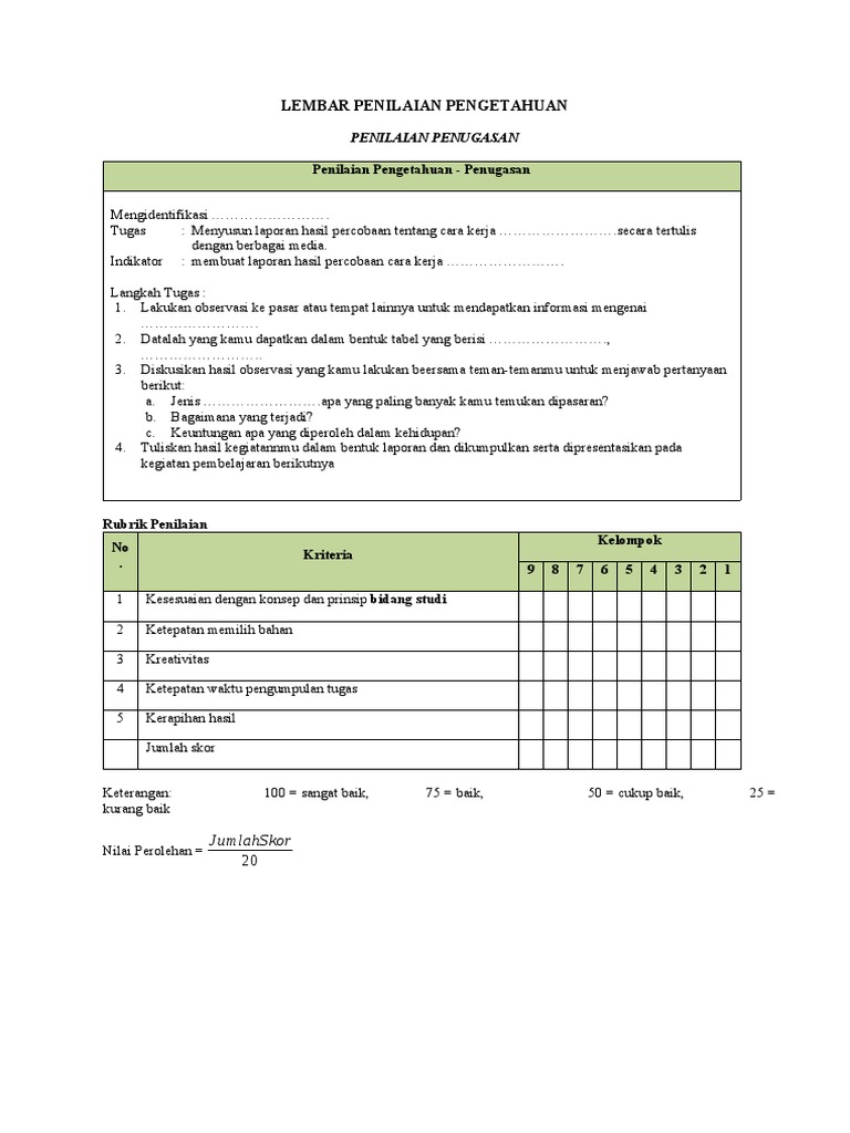 Lembar Penilaian Pengetahuan | PDF
