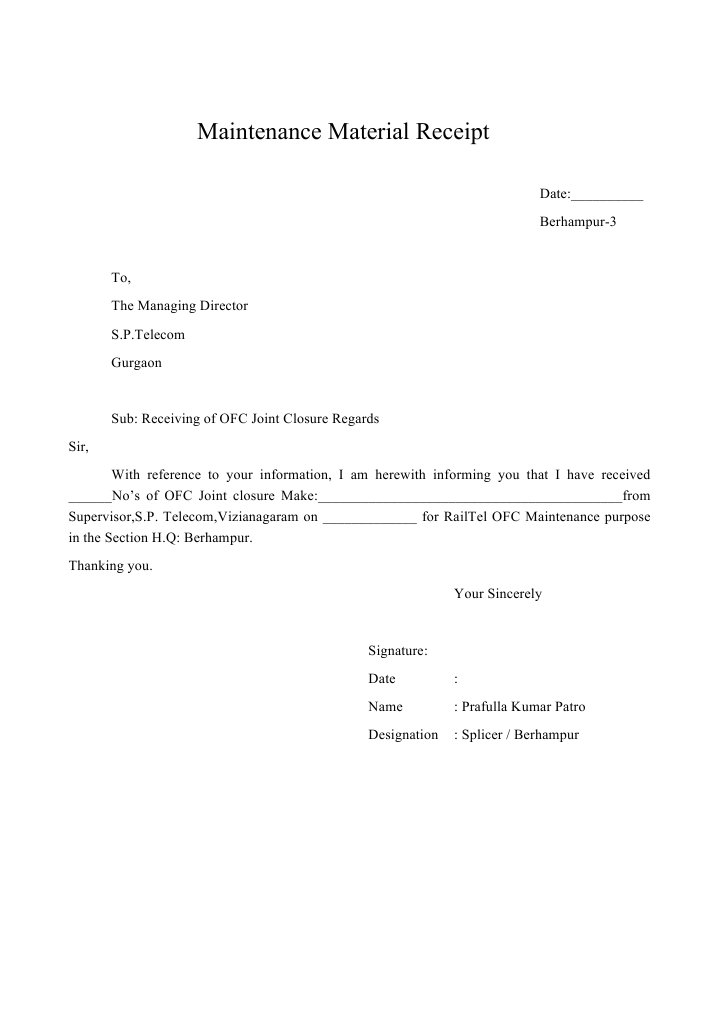 Maintenance Material Receipt | PDF