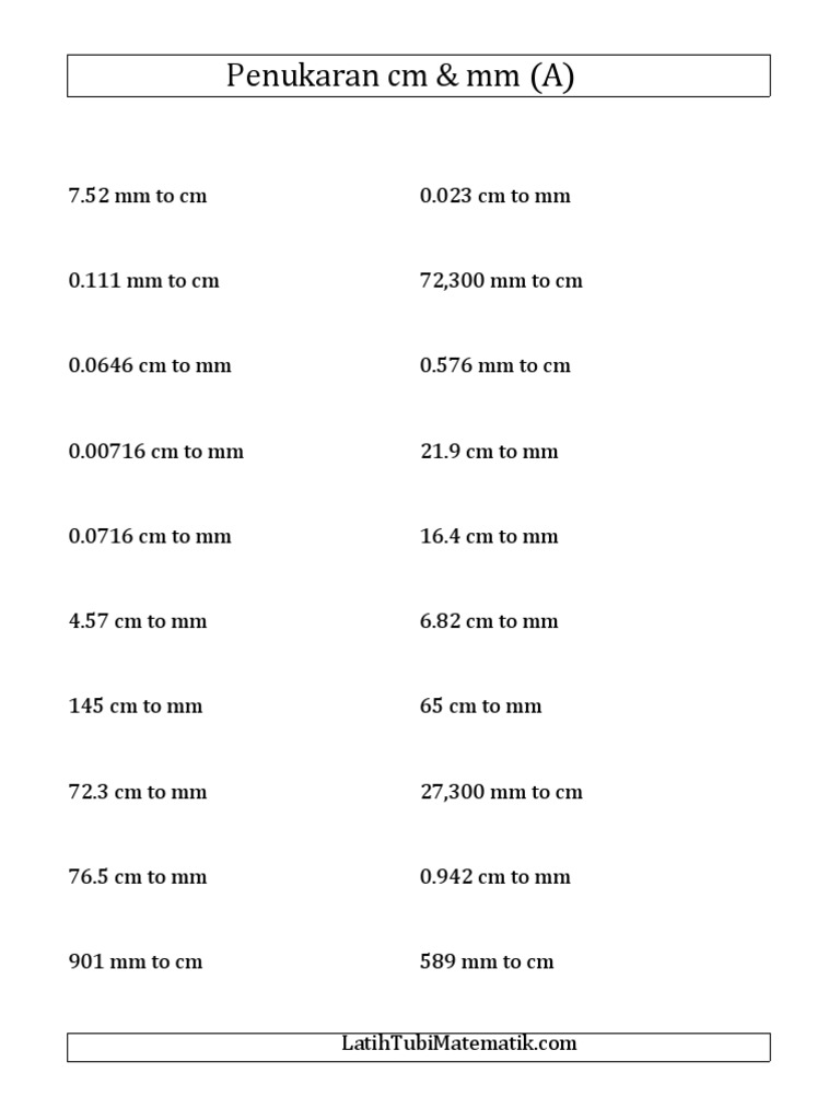 Tukar Centimeters Millimeters 21042020 | PDF | Home & Garden | Lifestyle