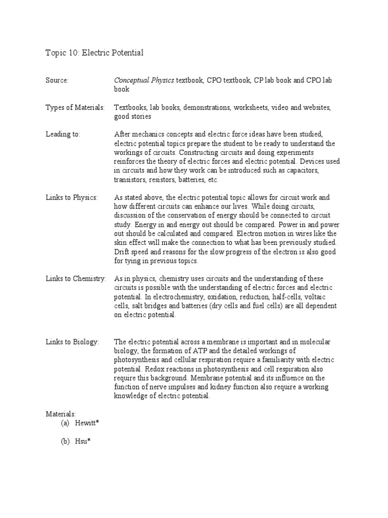 Topic 10: Electric Potential: Conceptual Physics Textbook, CPO Textbook ...