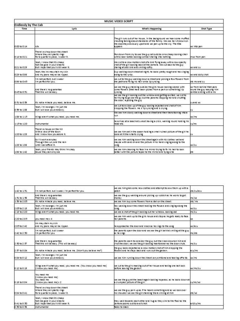 Music Video Script Template | PDF