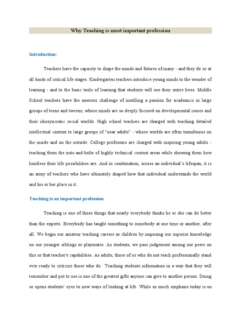 Why Teaching Is Most Important Profession | PDF | Teachers | Behavior ...