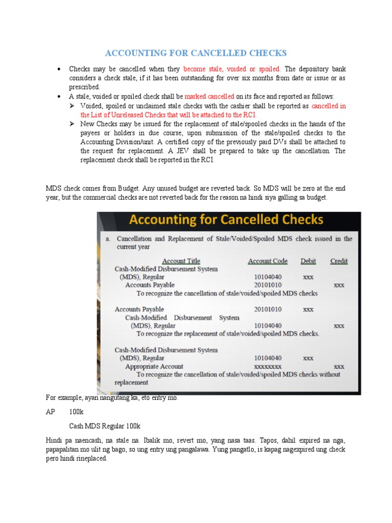 Accounting For Cancelled Checks: Become Stale, Voided or Spoiled | PDF ...