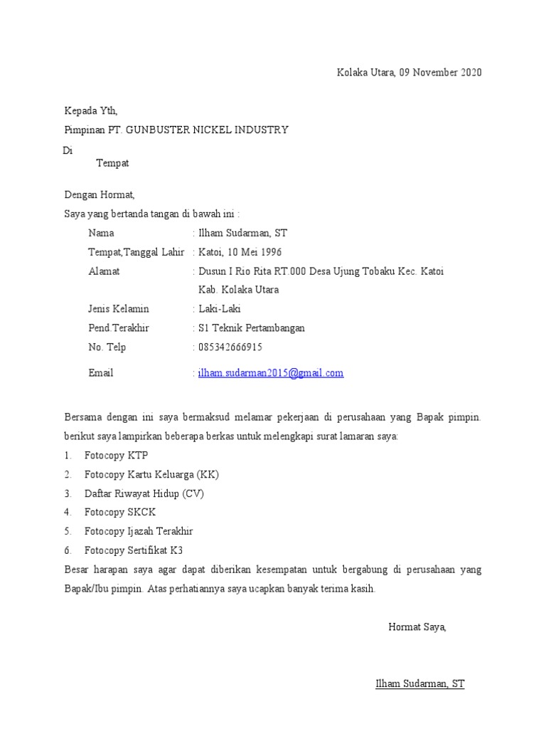 Lamaran PT. IMIP | PDF | Karier & Perkembangan | Hukum