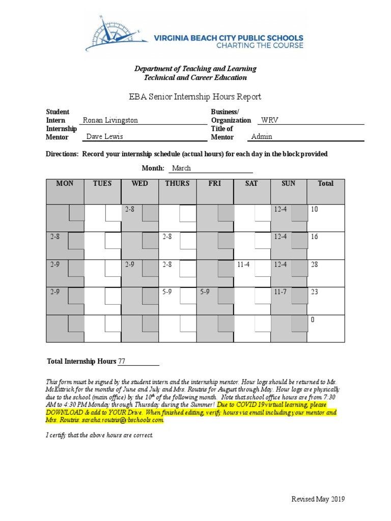Internship Hours Log - Corrected | PDF