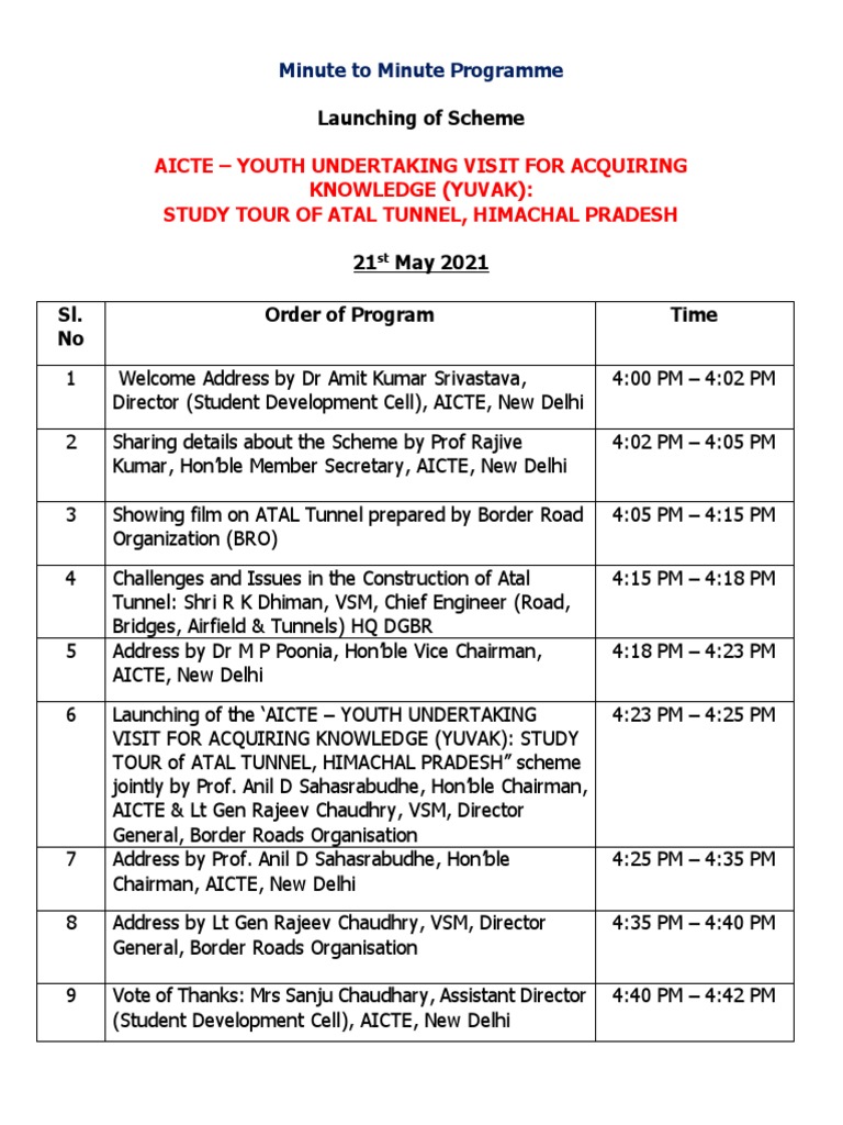 Minute-to-Minute Programme Overview | PDF