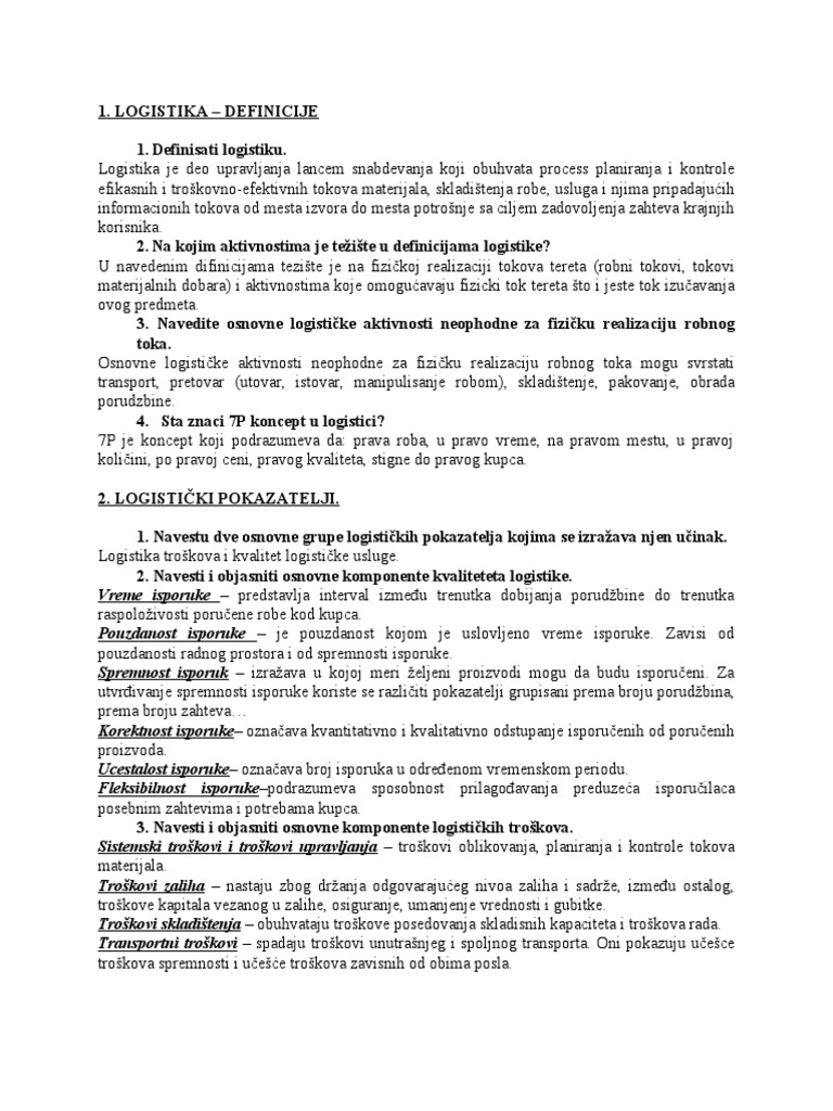 Skripta Logistika Preduzeca | PDF