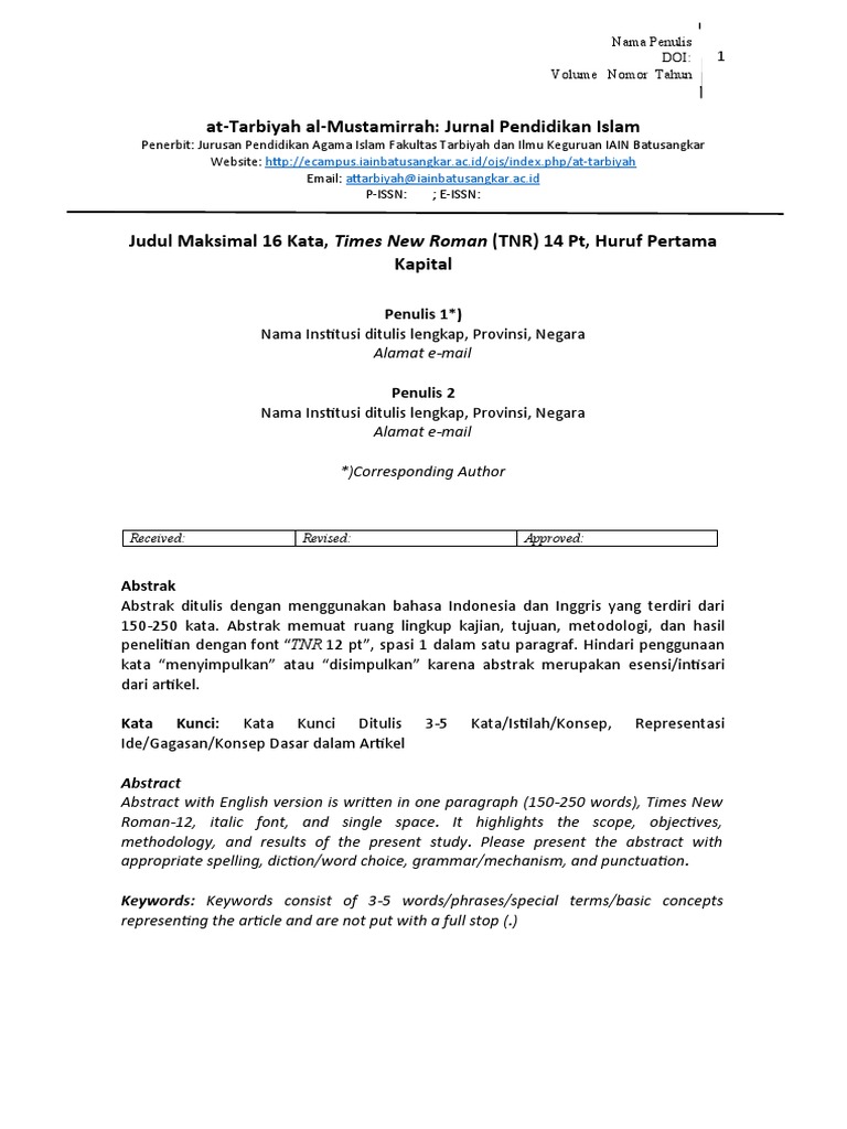 Template Jurnal Pendidikan Islam Gratis | PDF