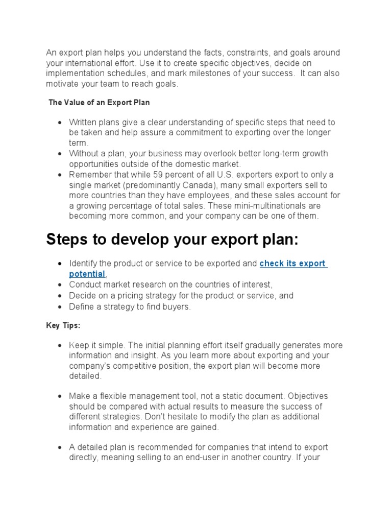 Create an Export Plan to Reach International Goals | PDF | Exports | Sales