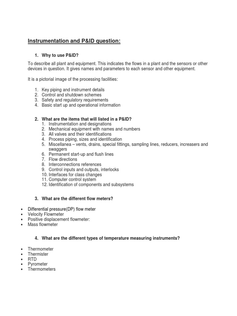 Instrumentation and P&ID - Question | PDF | Flow Measurement ...