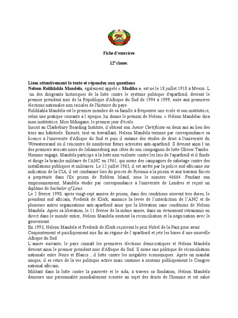 Nelson Mandela : Vie et héritage | PDF | Nelson Mandela | Afrique du Sud