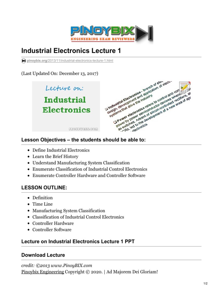 Industrial Electronics Lecture 1 | PDF