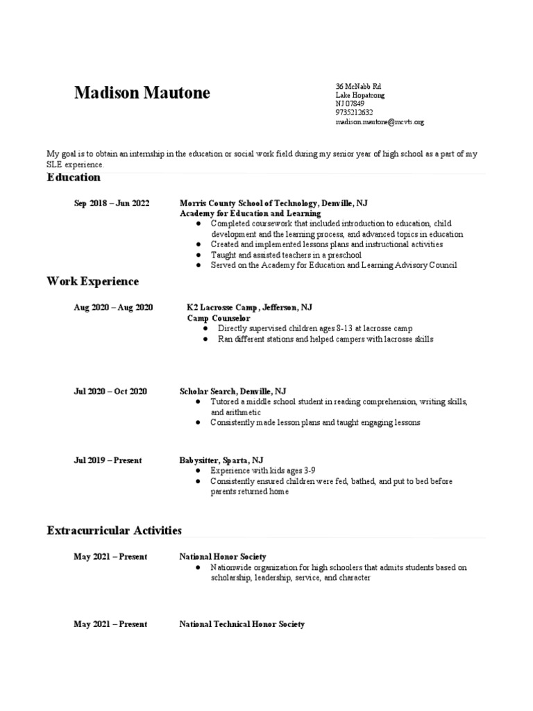 Maddie Resume 1 | PDF | Lesson Plan | Education Theory