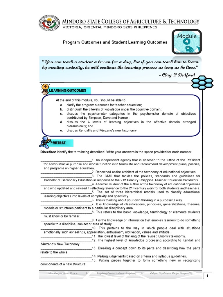 Program Outcomes and Student Learning Outcomes | PDF | Metacognition ...