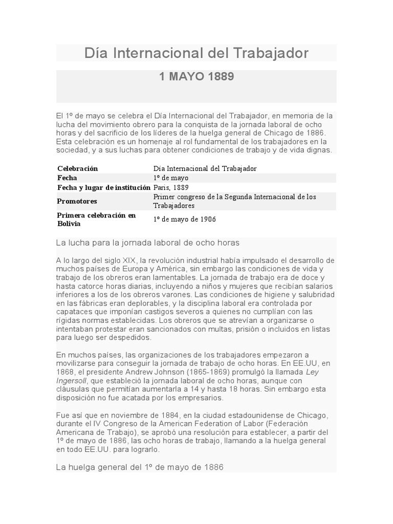 Día Internacional Del Trabajador | PDF | Labor | Labor