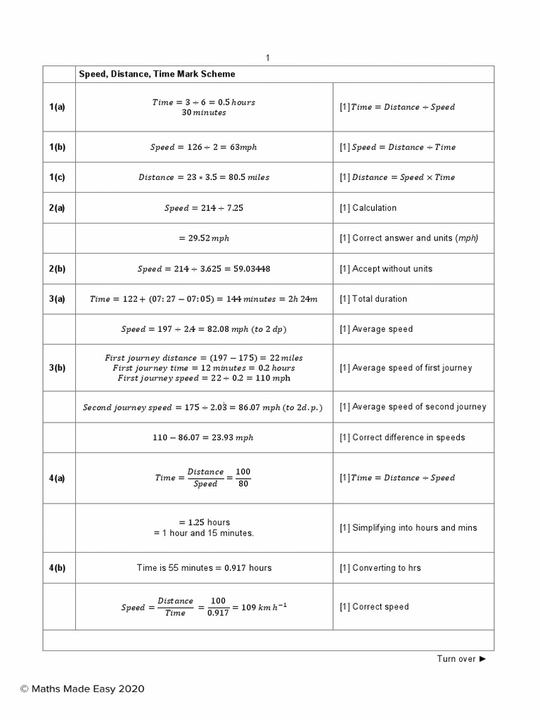 A1 - Speed Distance Time Answers MME | PDF | Speed | Quantity
