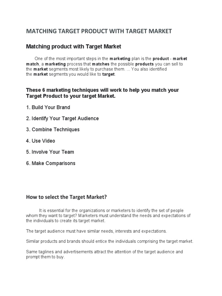Matching Product With Target Market | PDF | Target Audience ...