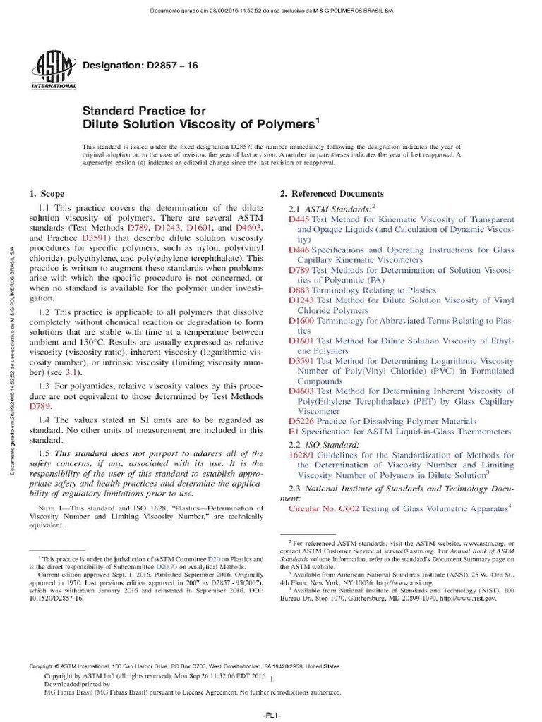 ASTM D2857 - Standard Practice For Dilute Solution Viscosity of ...
