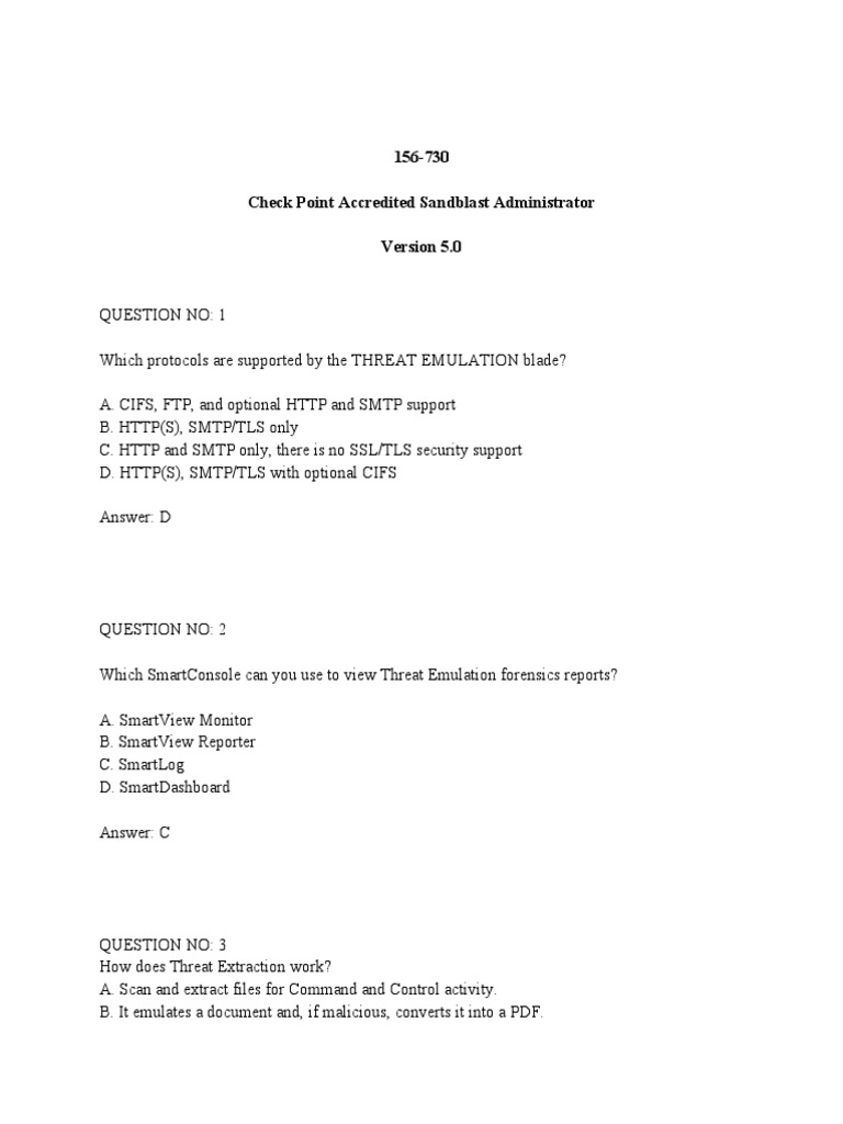 156-730 Check Point Accredited Sandblast Administrator | PDF | Malware | Transport Layer Security