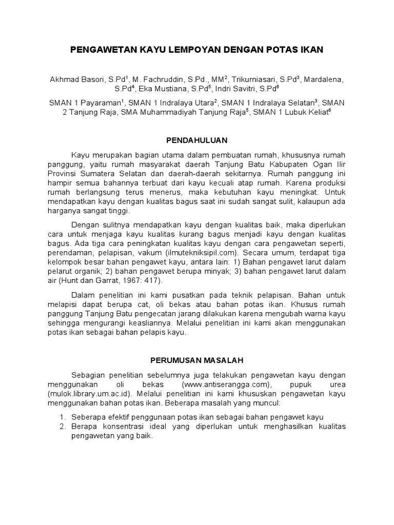 Pengawetan Kayu dengan Potas Ikan | PDF