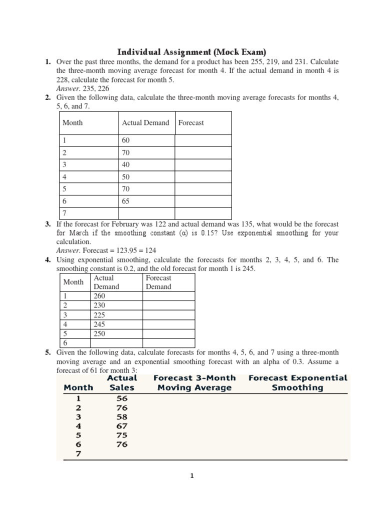 Individual Assignment (Mock Exam) : Answer. 235, 226 | PDF | Forecasting | Moving Average