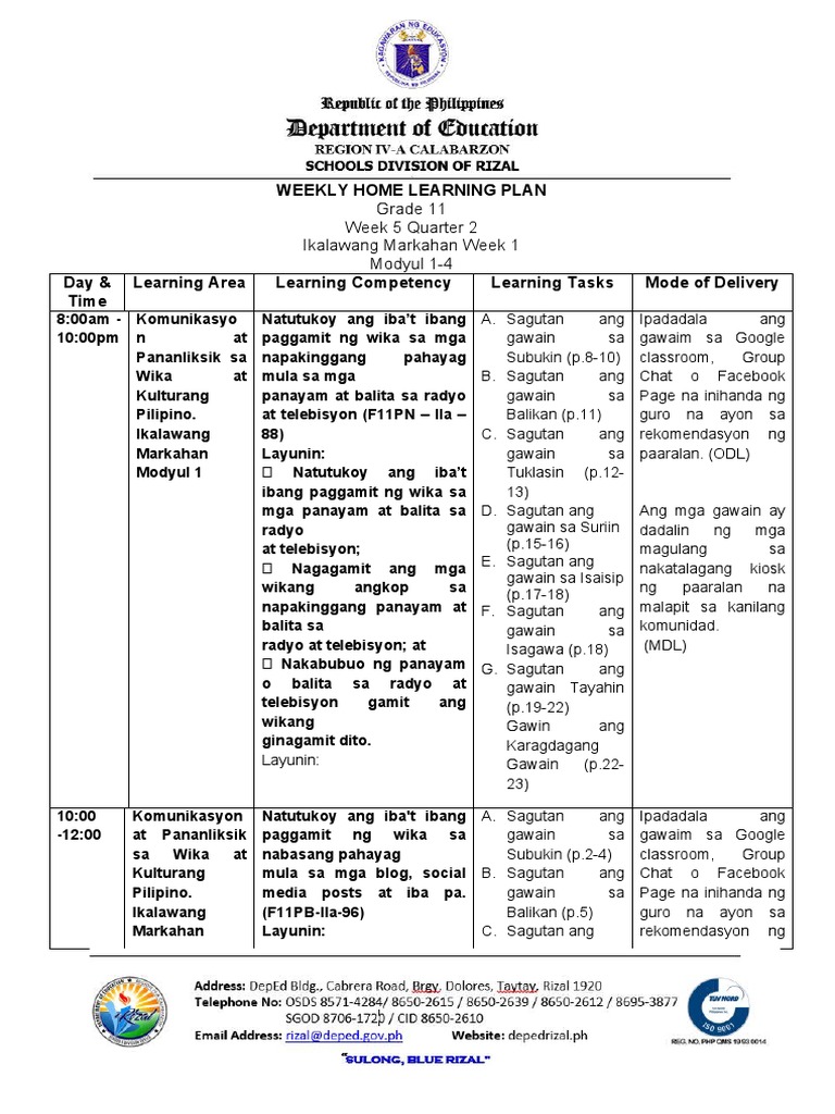 WHLP Week 5 Komunikasyon | PDF