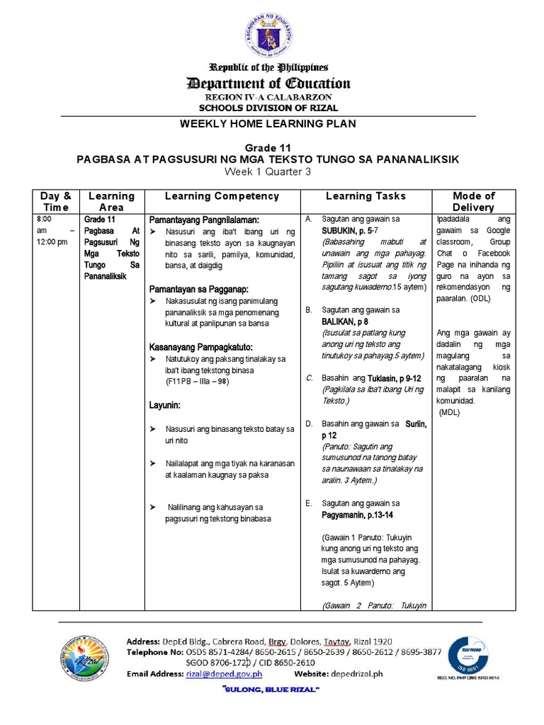 Whlp-Week-1 Pagbasa | PDF