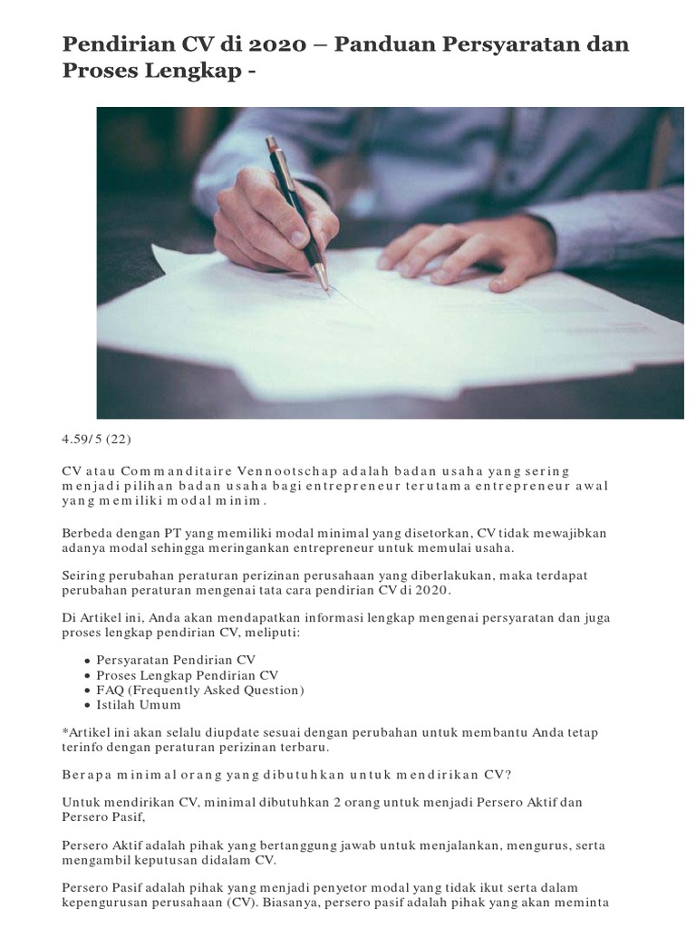 Pendirian CV Di 2020 - Panduan Persyaratan Dan Proses Lengkap | PDF | Bisnis