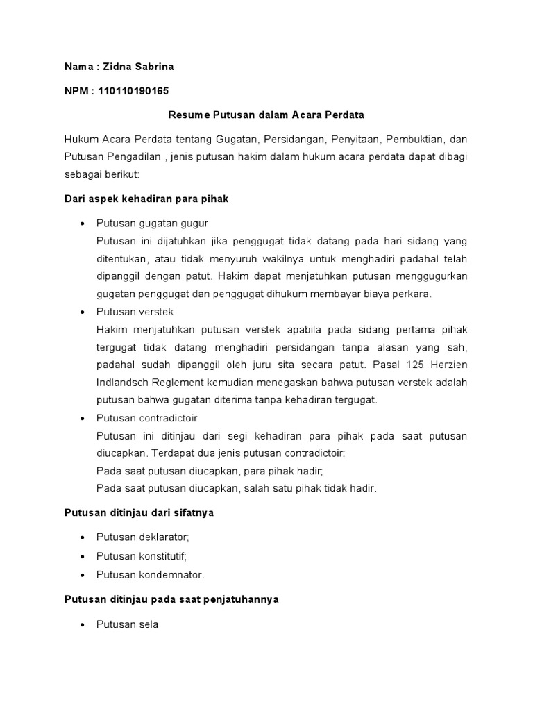 Resume Putusan Acara Perdata | PDF