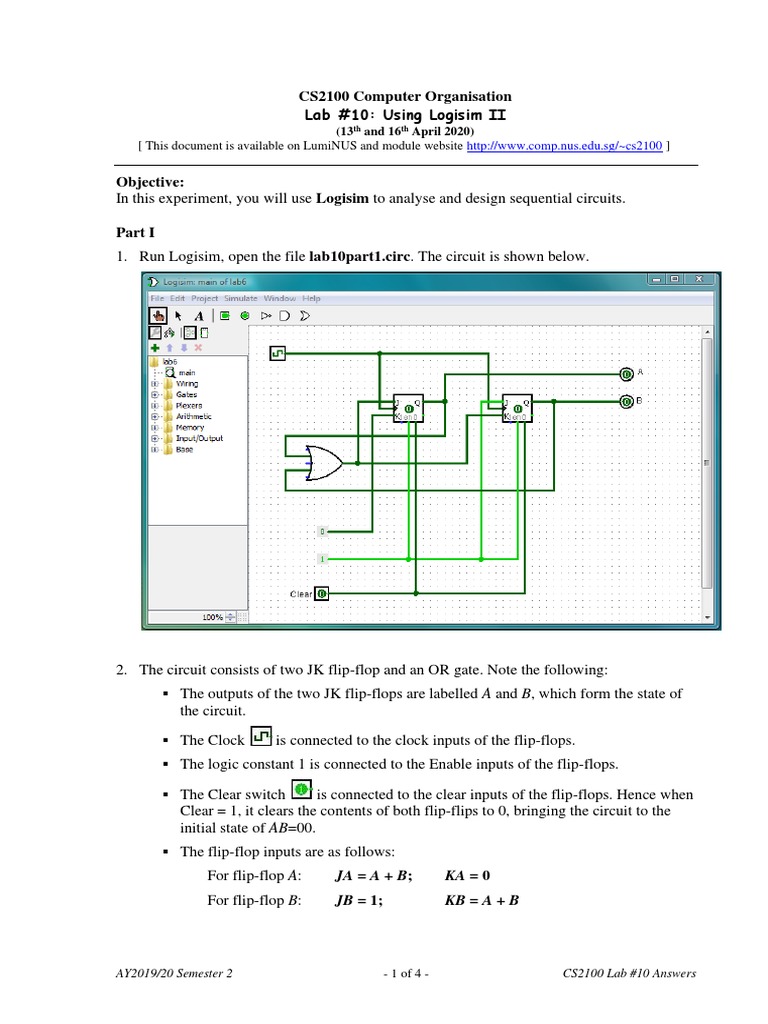 CS2100 Lab #10: Using Logisim II | PDF | Electrical Circuits | Computer Engineering
