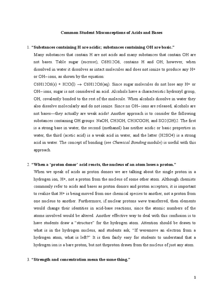 Common Student Misconceptions of Acids and Bases | PDF | Acid | Redox