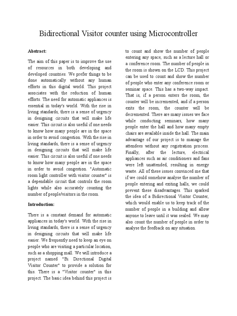 Bidirectional Visitor Counter Using Microcontroller: Abstract | PDF ...